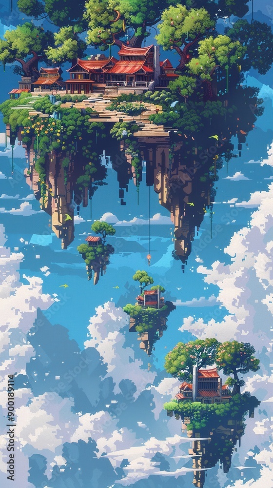 Pixel art floating islands, skyhigh landscape, fantasy setting Stock ...