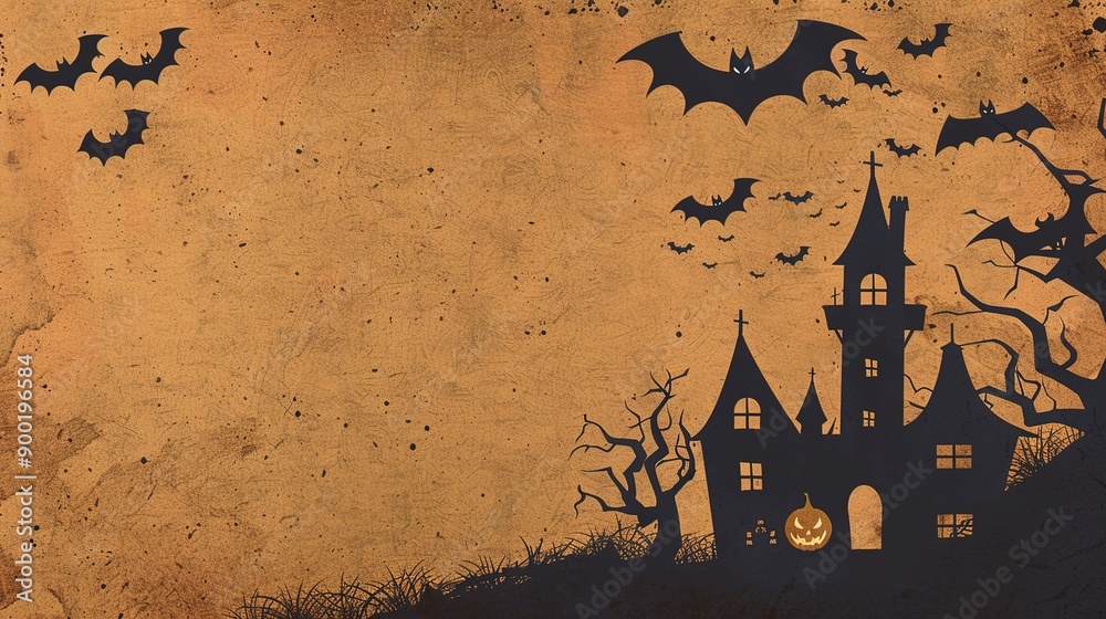 Spooky Halloween Invitation: Vintage Paper Background with Haunted ...