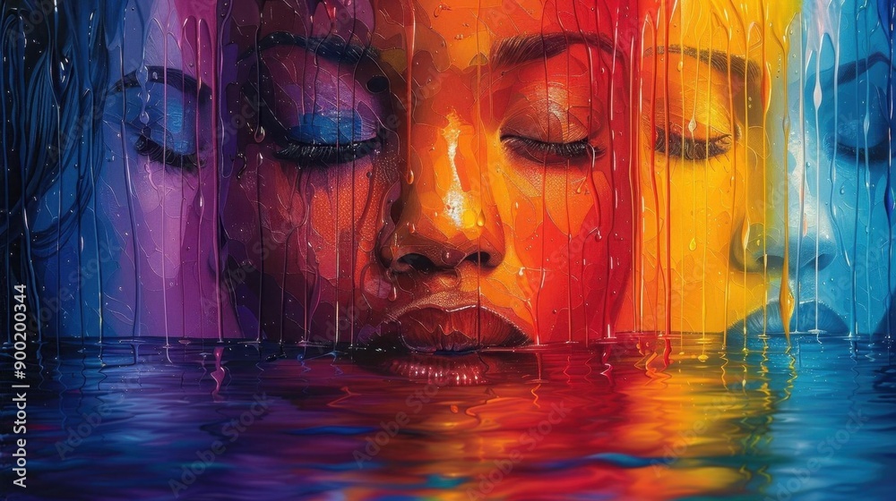Produce a bright and colorful abstract representation of emotions with ...