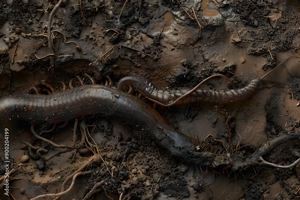 Earthworm Burrowing Through Nutrient-rich Soil, Showcasing Ecological ...