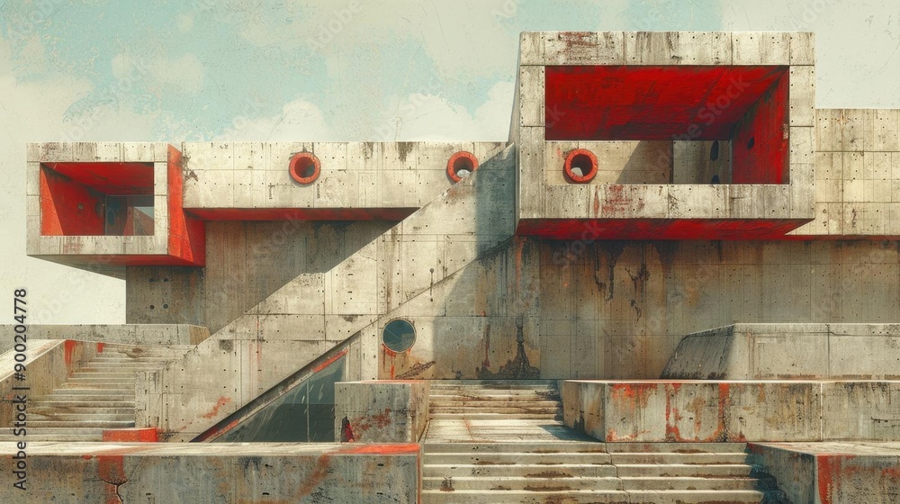 Produce a neo brutalism style infographic about urban architecture ...