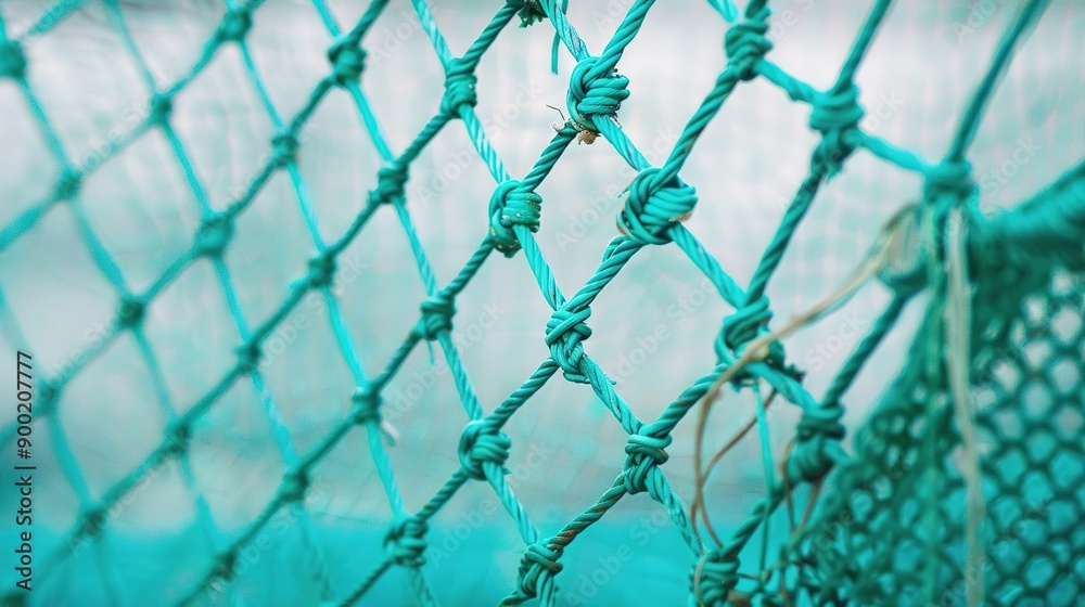 Intimate Macro View of Fishing Nets on Deck with a Blue Bokeh ...