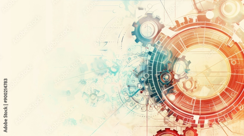Abstract illustration of interconnected mechanisms and diagrams ...