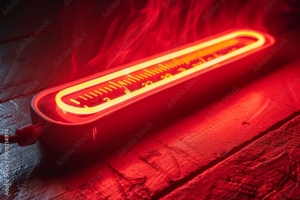 Neon thermometer with glowing red lights symbolizing advanced ...