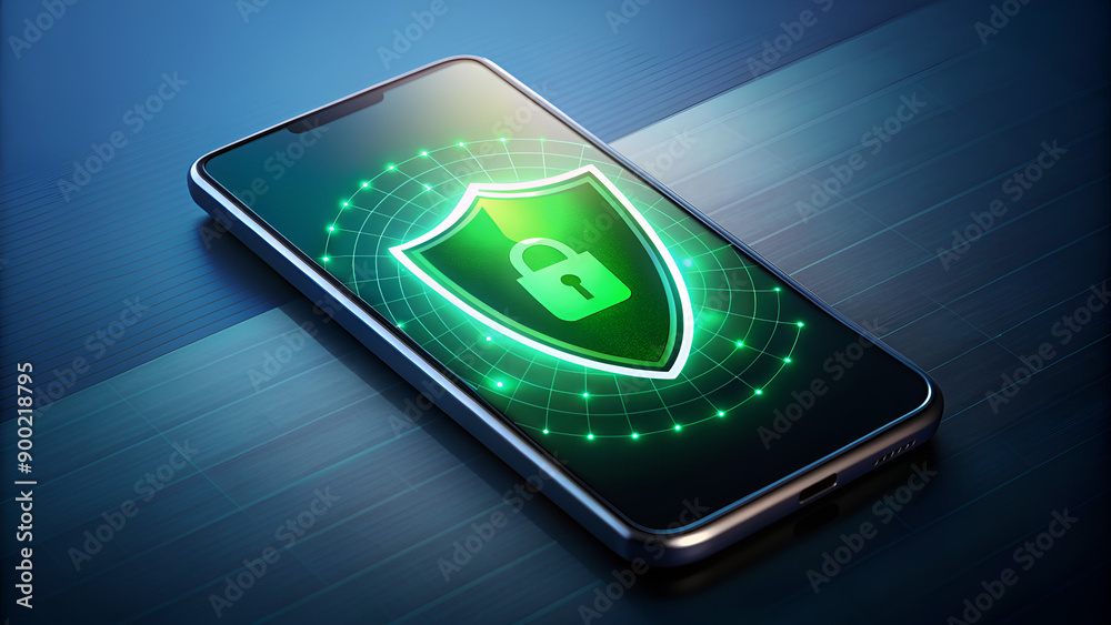 Mobile Device Displaying Green Shield Icon With Lock Symbol ...