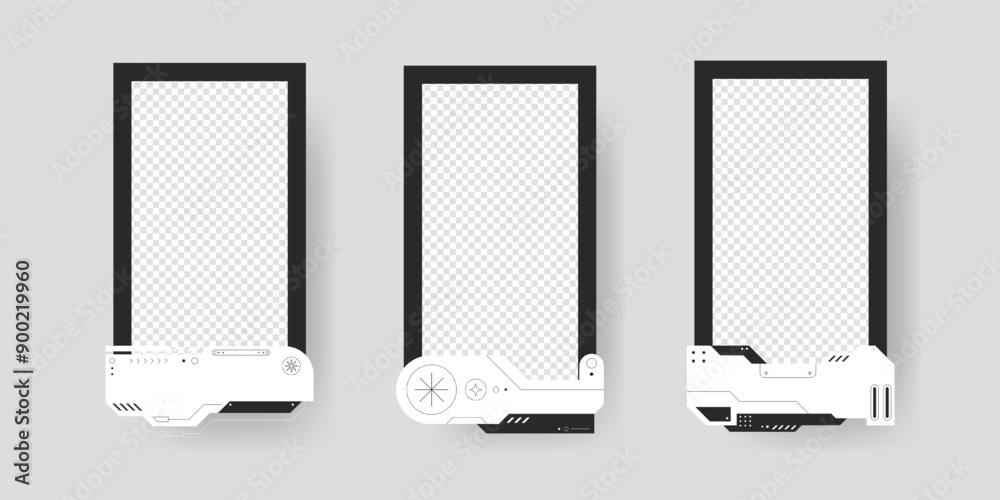 Collection of player frames template. Cyberpunk style. Game card frame ...