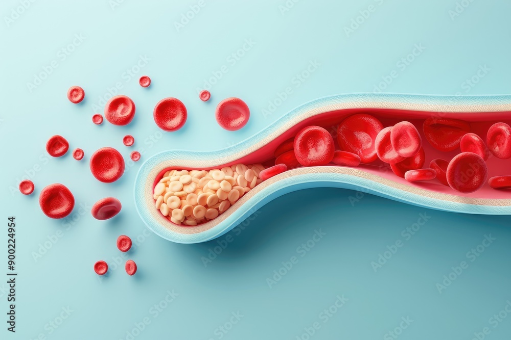 Blood vessels in motion, numerous red blood cells circulate alongside a ...