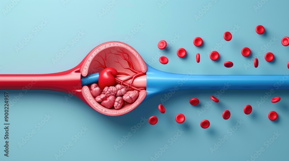 Detailed anatomical representation of blood flow, showcasing arteries ...