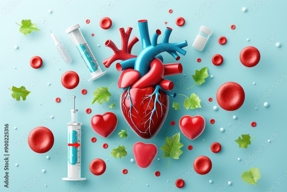 Medical heart illustration, featuring a vibrant human heart surrounded ...