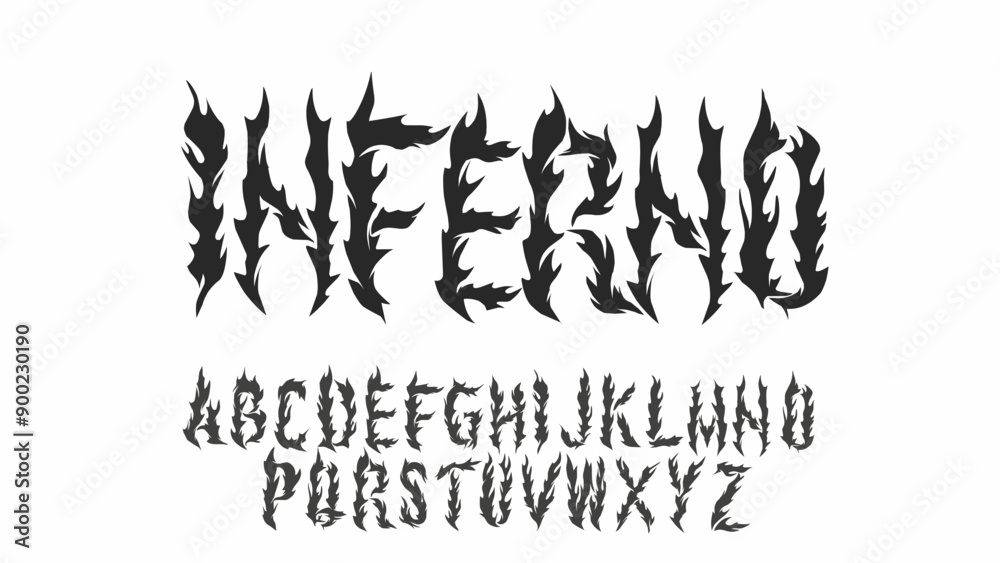 Inferno, Fire font, hand drawn black and white alphabet letters vector ...