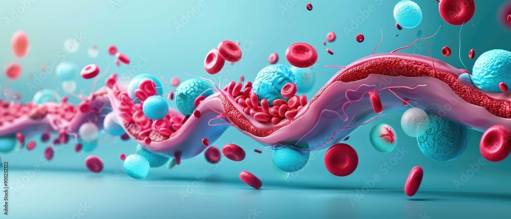Dynamic representation of blood flow illustrating red blood cells ...