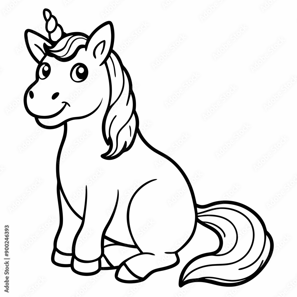 Cute unicorn line art, unicorn line drawing coloring page. Simple flat ...