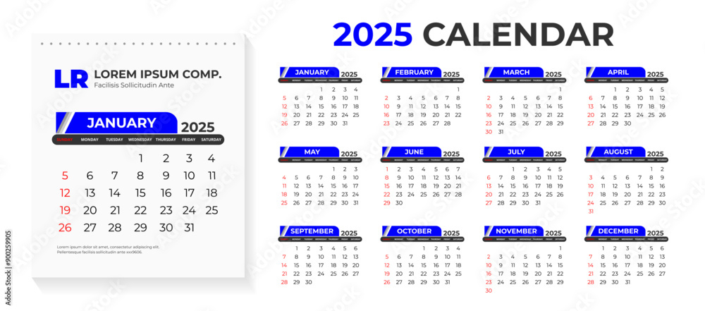 2025 Calendar With Header and Preview Stock Vector | Adobe Stock