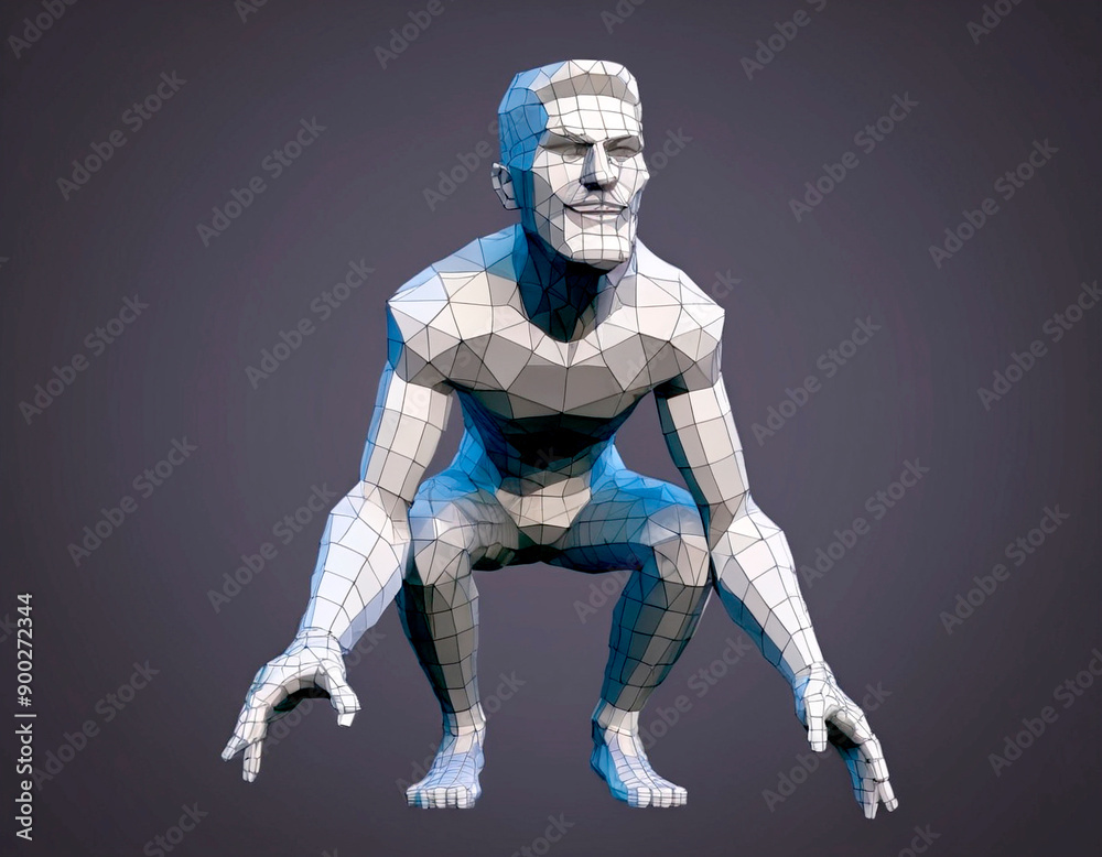 3d wireframe human model in a crouching position for animation and ...