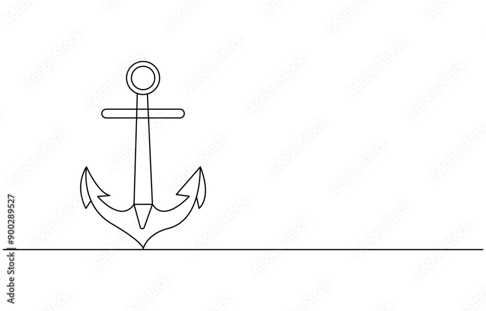 Continuous line drawing of sea anchor, Large sea anchor of the ship ...