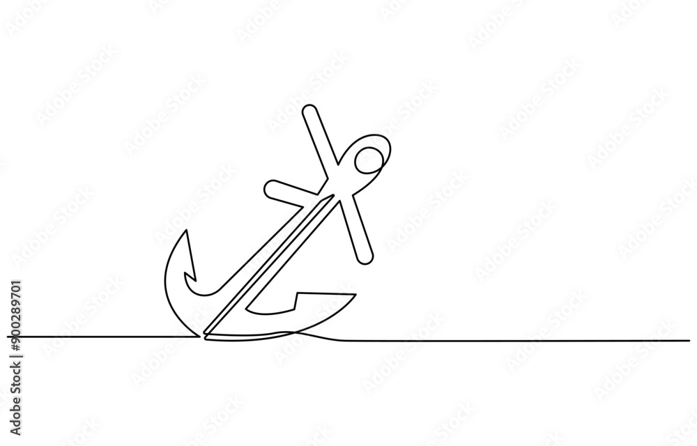 Continuous line drawing of sea anchor, Large sea anchor of the ship ...
