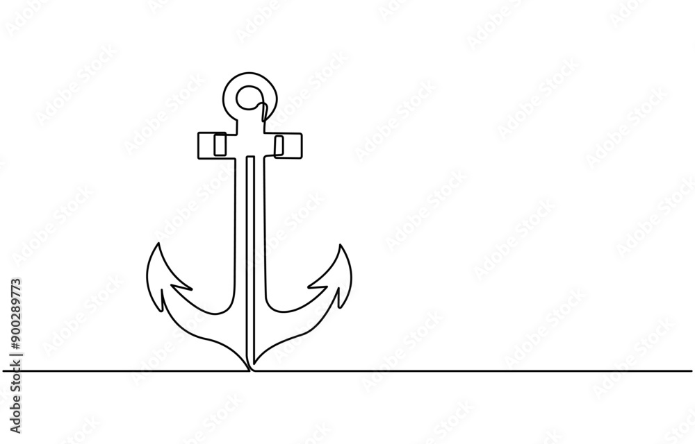 Continuous line drawing of sea anchor, Large sea anchor of the ship ...