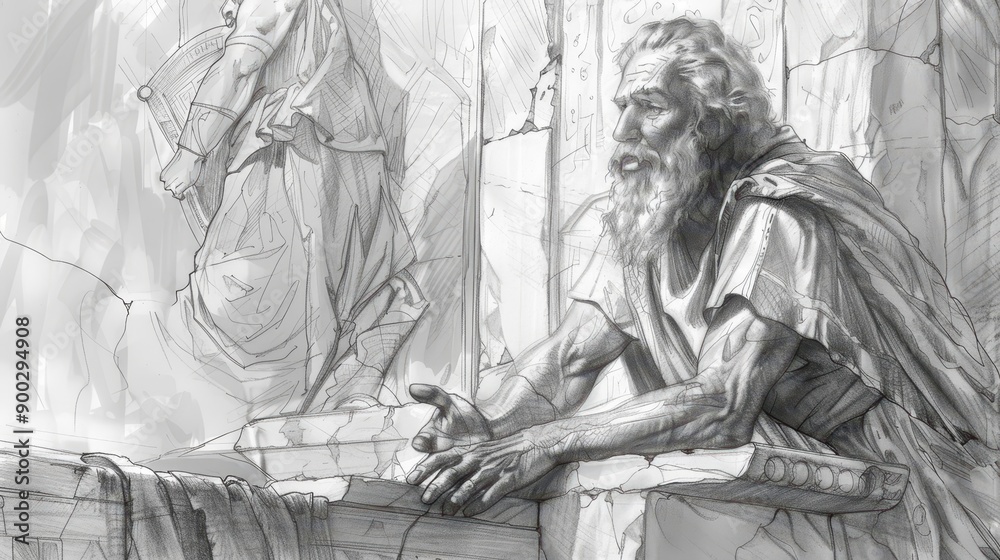 Scene of Oholiab supervising the creation of the tabernacle curtains ...