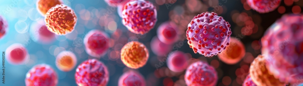 microscopic view of cancer cells - abstract pink and orange cells under ...