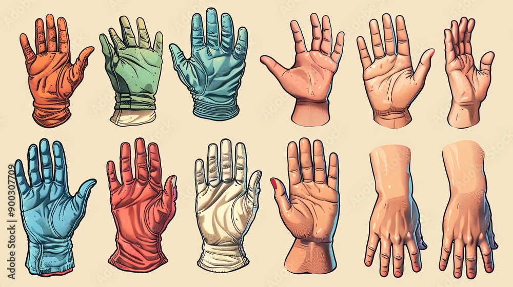 vector, illustration, Vintage cartoon hands in gloves and feet in shoes ...