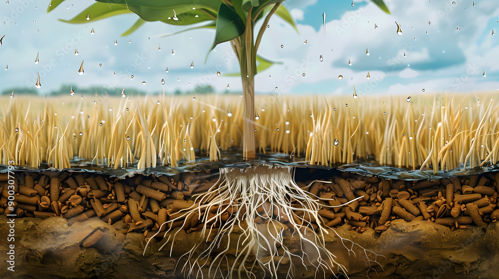 Cross-section of a wheat field showing roots, rain, and water table ...