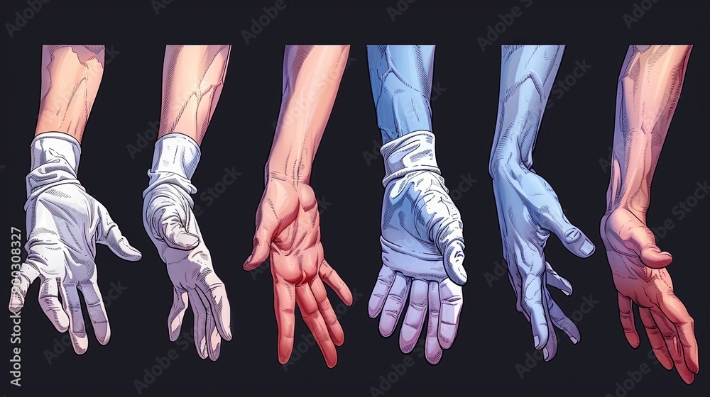 vector, illustration, Vintage cartoon hands in gloves and feet in shoes ...