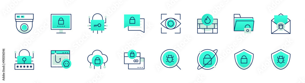 Set of cyber security icons. 16 sets of cyber security icons. Cyber ...