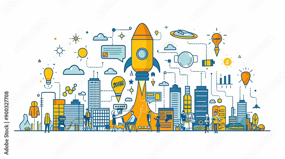 vector, illustration, Startup illustrations set. Flat line vector ...