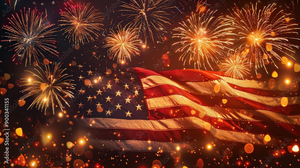 Capture fireworks exploding in the night sky with an American flag ...