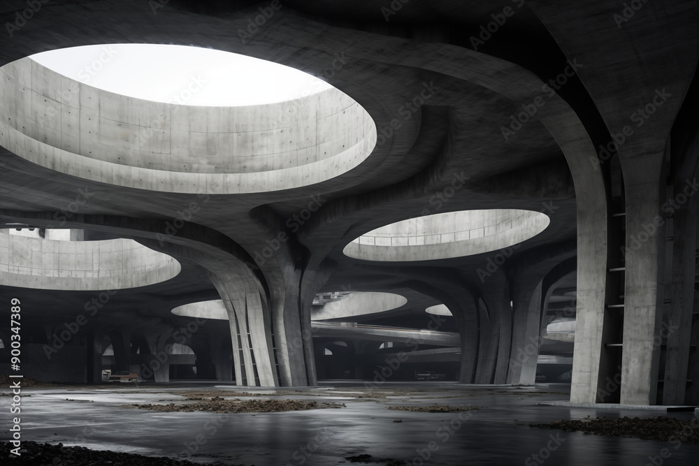 Megastructure Hallway architecture with Empty Space void of light Stock ...