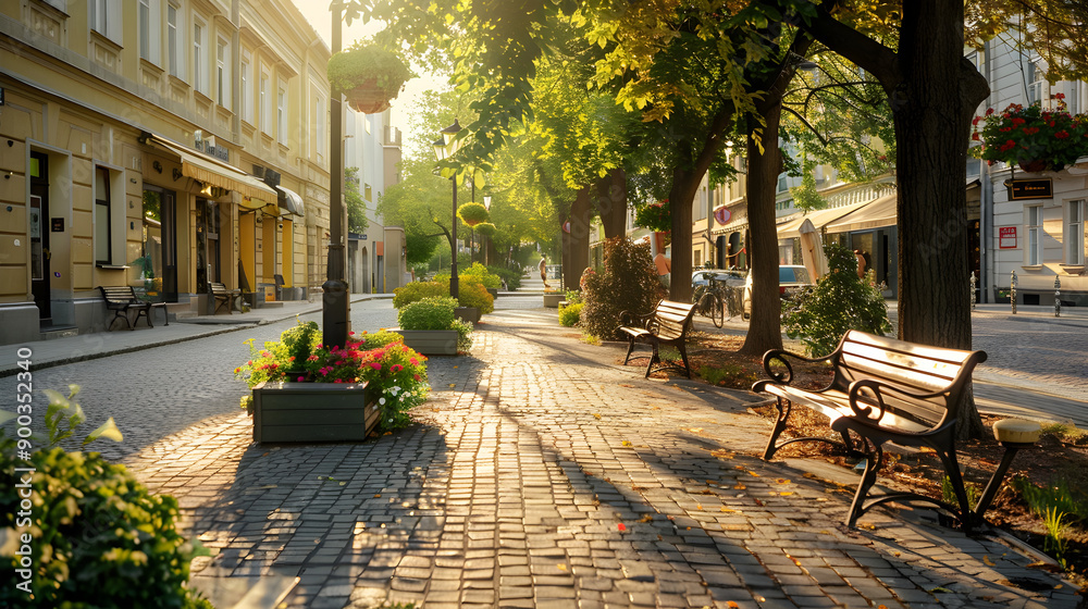 Lush, shaded streets lined with cozy benches create a pedestrian ...