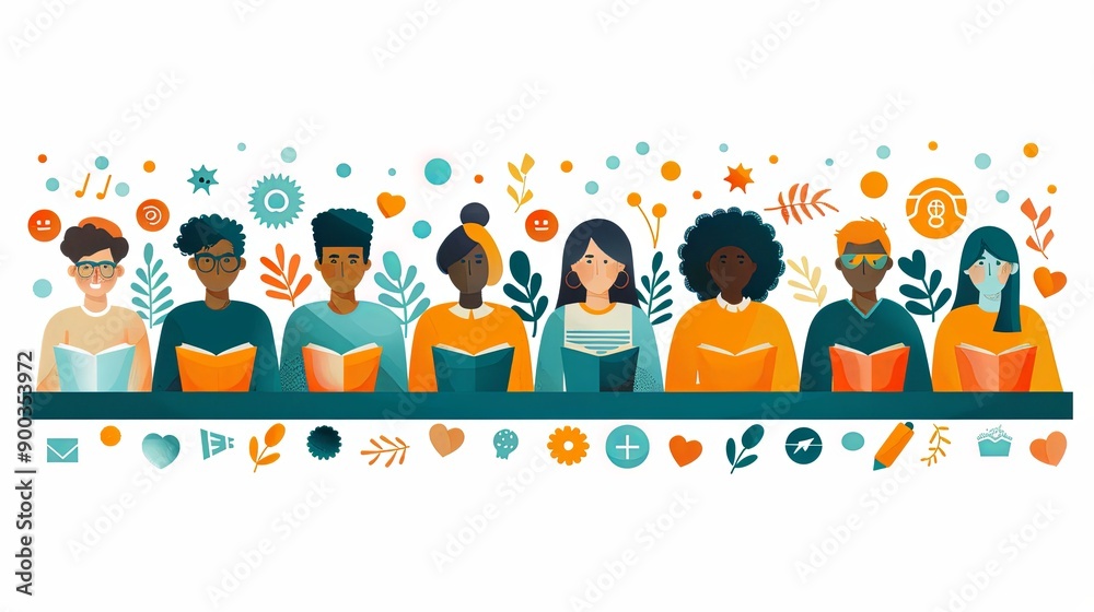 vector, illustration, Remote learning and online study lessons tiny ...