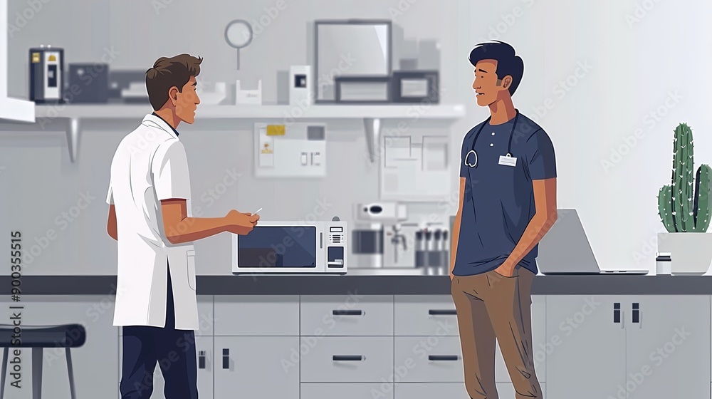 vector, illustration, Professional male doctor calling to patient ...
