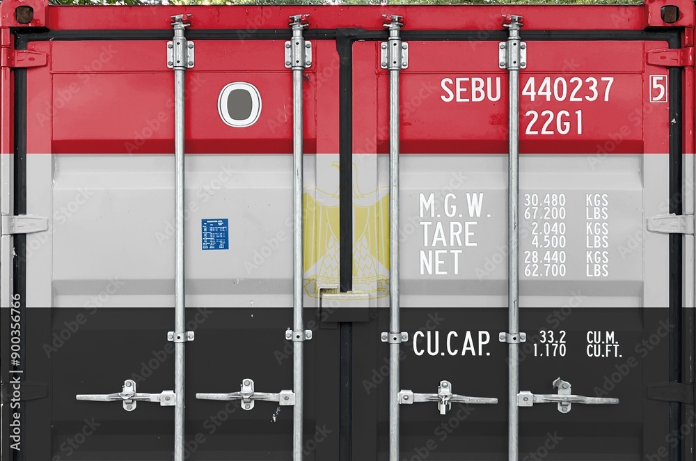 Egypt flag depicted on metal doors of shipping cargo container outdoors ...