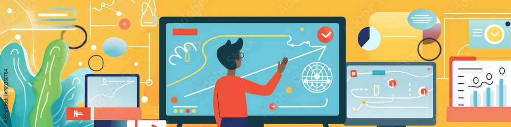 person using colourful simplistic artificial intelligence on virtual ...