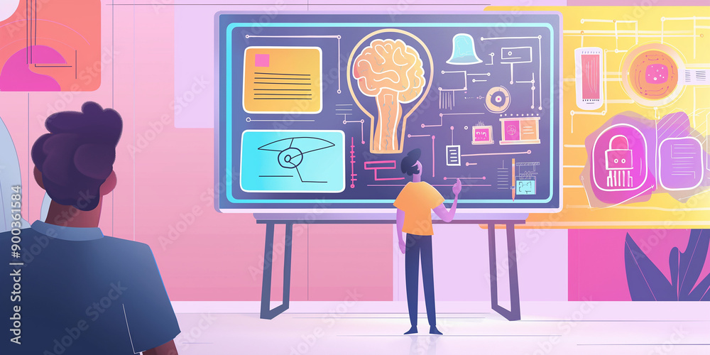 person using colourful simplistic artificial intelligence on virtual ...