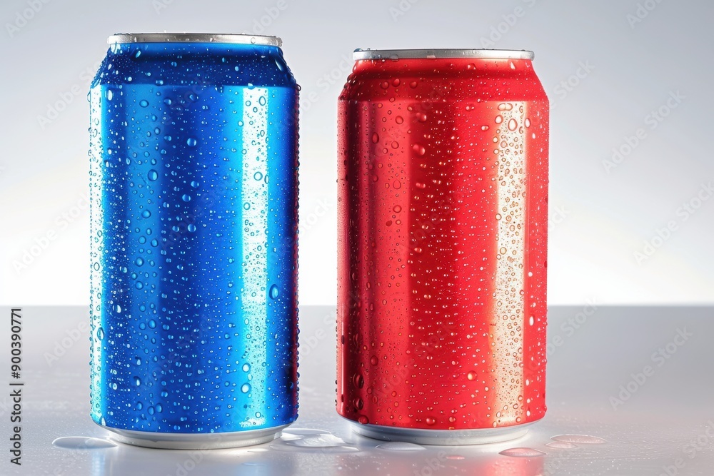 Condensation on cold blue and red soda cans illustrates how chilled ...