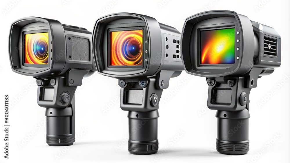 High-precision thermal imaging camera shown from various angles on a ...