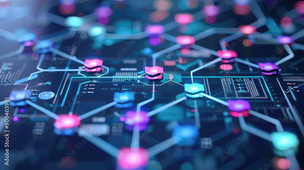 Abstract 3D flowchart with arrows and nodes, representing business ...