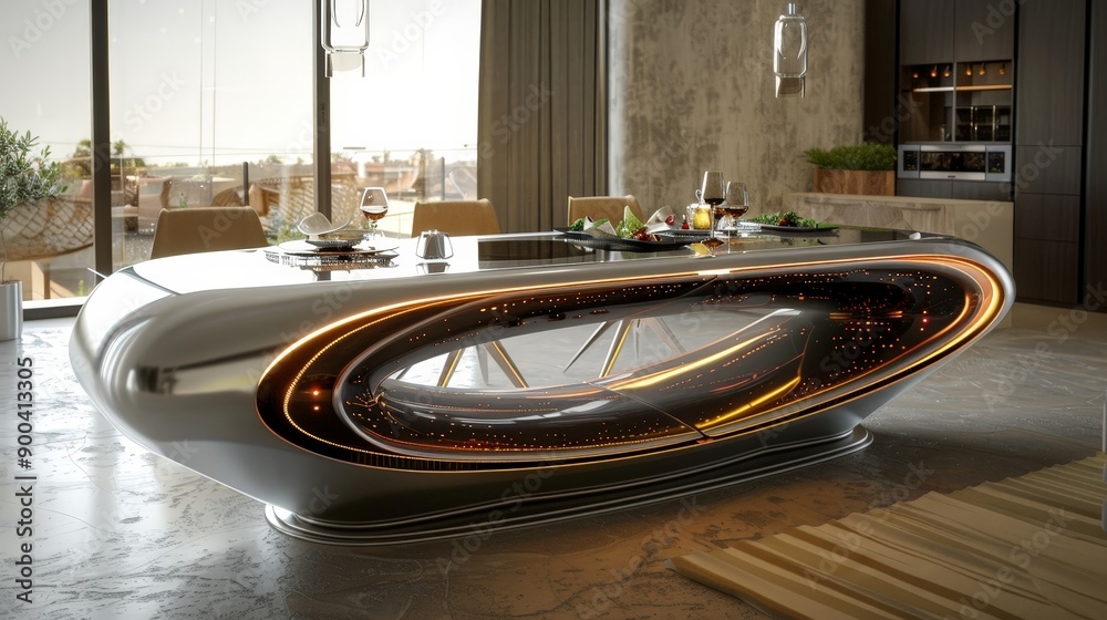 Imagine a futuristic dining table that prepares and serves meals ...
