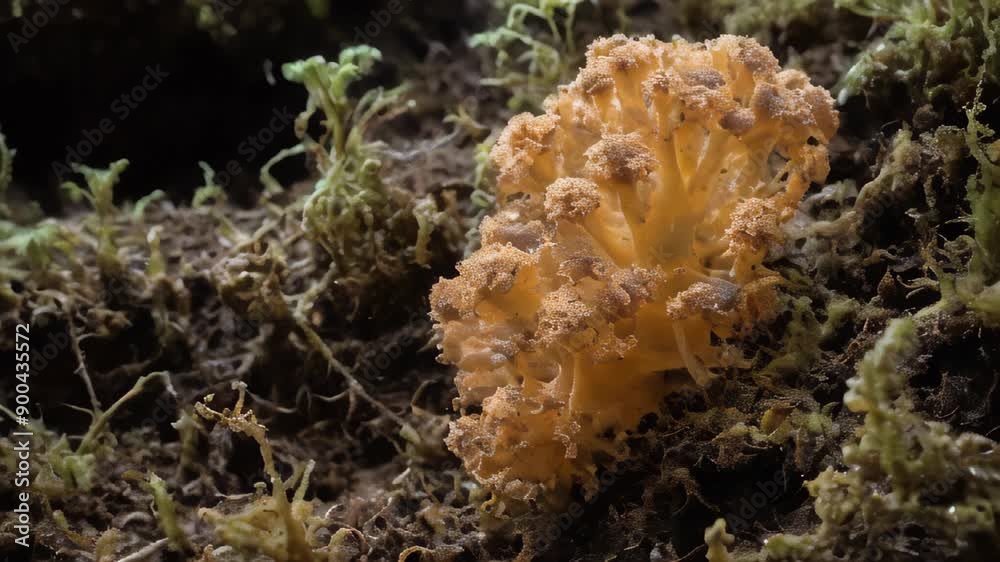 Microscope of mucous mold exploding in natural habitat, transparent ...