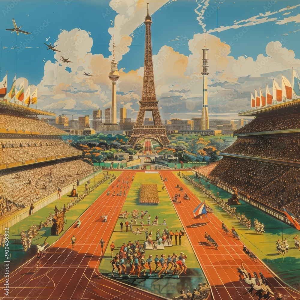 Olympic games 2024 in Paris France. Athletes running in a sports event ...