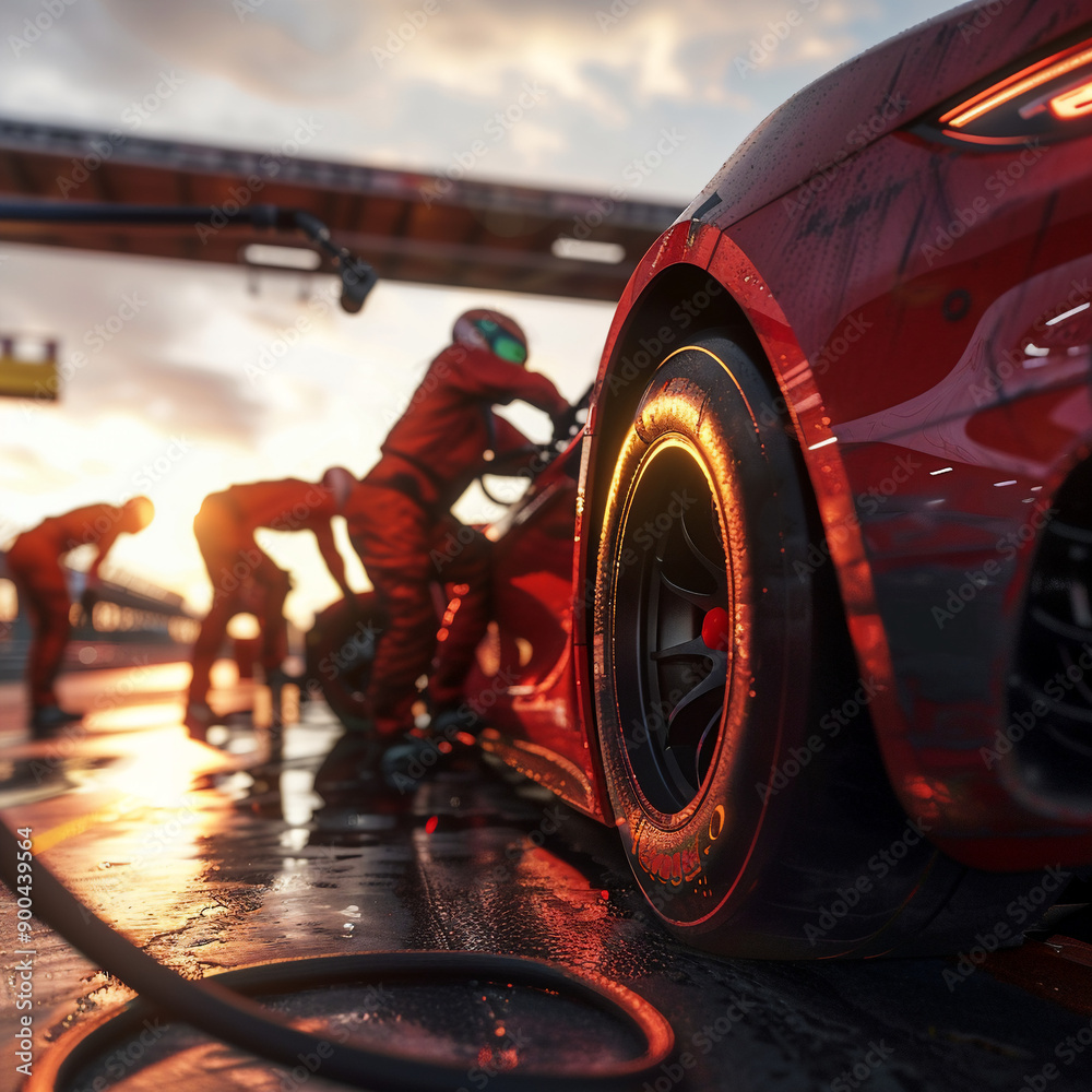 amateur pit crew changing tires before their team's race car leaves in ...