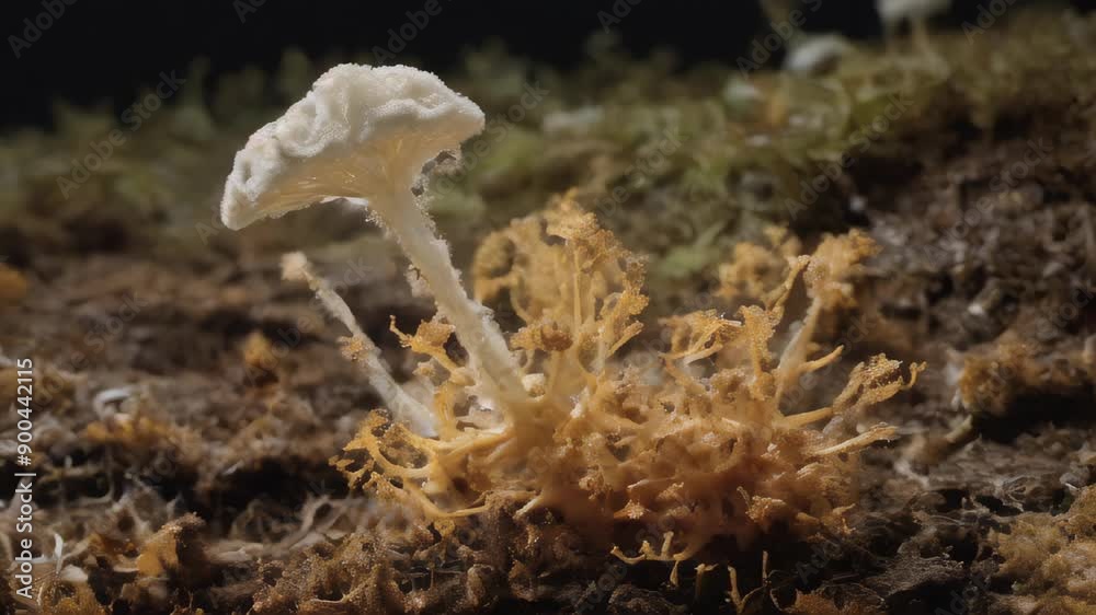 Microscope of mucous mold exploding in natural habitat, transparent ...