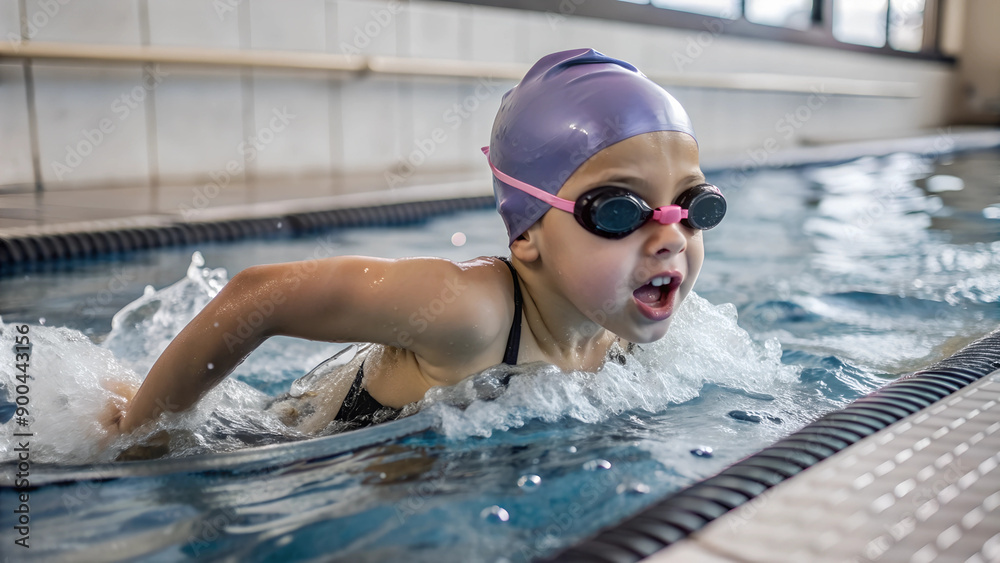 Little girl swimming freestyle in a swimming pool Stock Photo | Adobe Stock