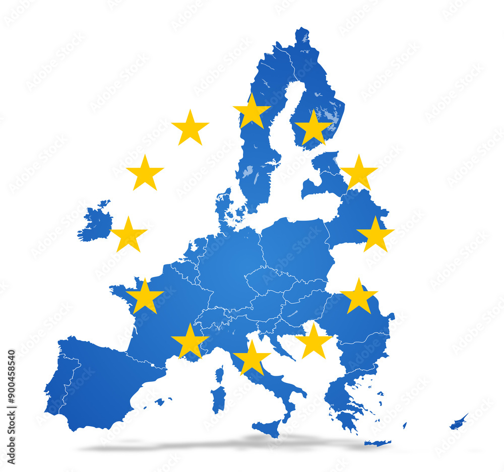 simplified map with borders of the European Union Europe EU and stars Stock Illustration | Adobe ...