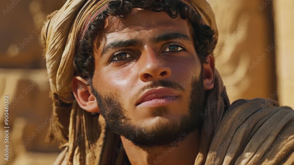 Egyptian boy in traditional attire, set against the backdrop of ancient ...