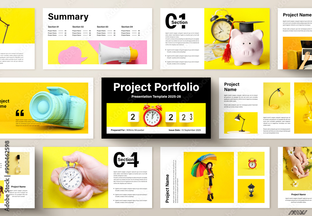 Colorful Project Portfolio Presentation Template Stock Template | Adobe ...
