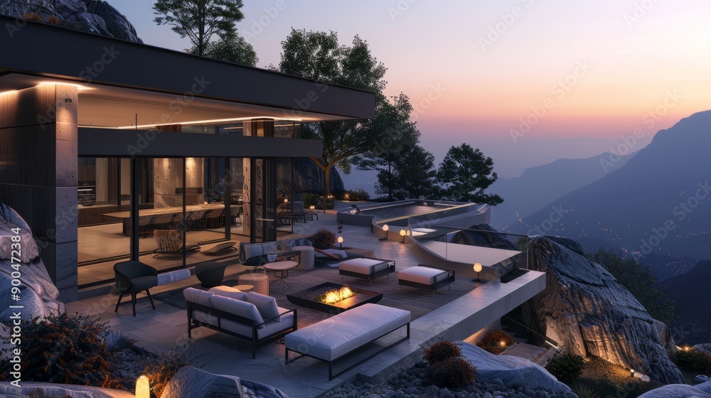 luxurious mountain top villa with multiple terraces, each offering a ...