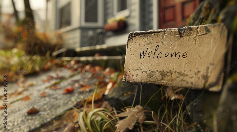 A handwritten welcome note rests in the foliage, greeting visitors as ...